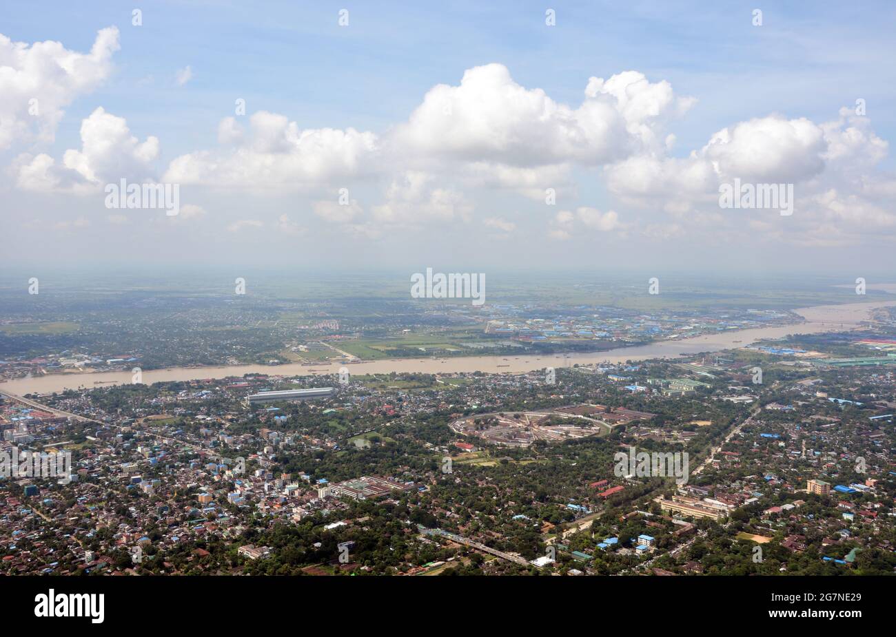Aerial view of Myanmar shortly after taking off from Yangon airport ...