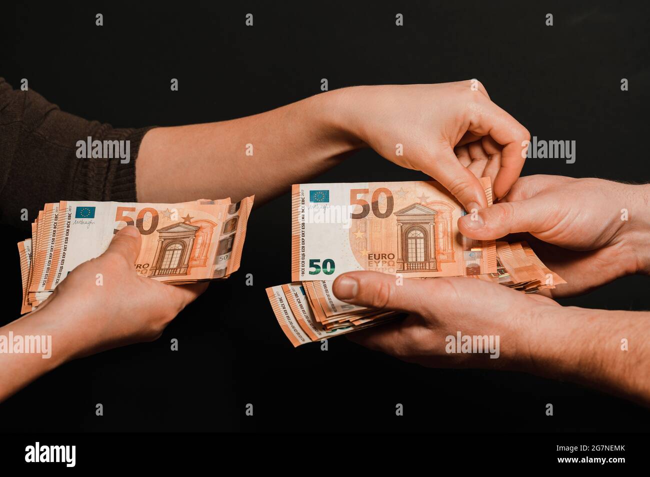 People count money, counting euro bills by man and woman, money on ...