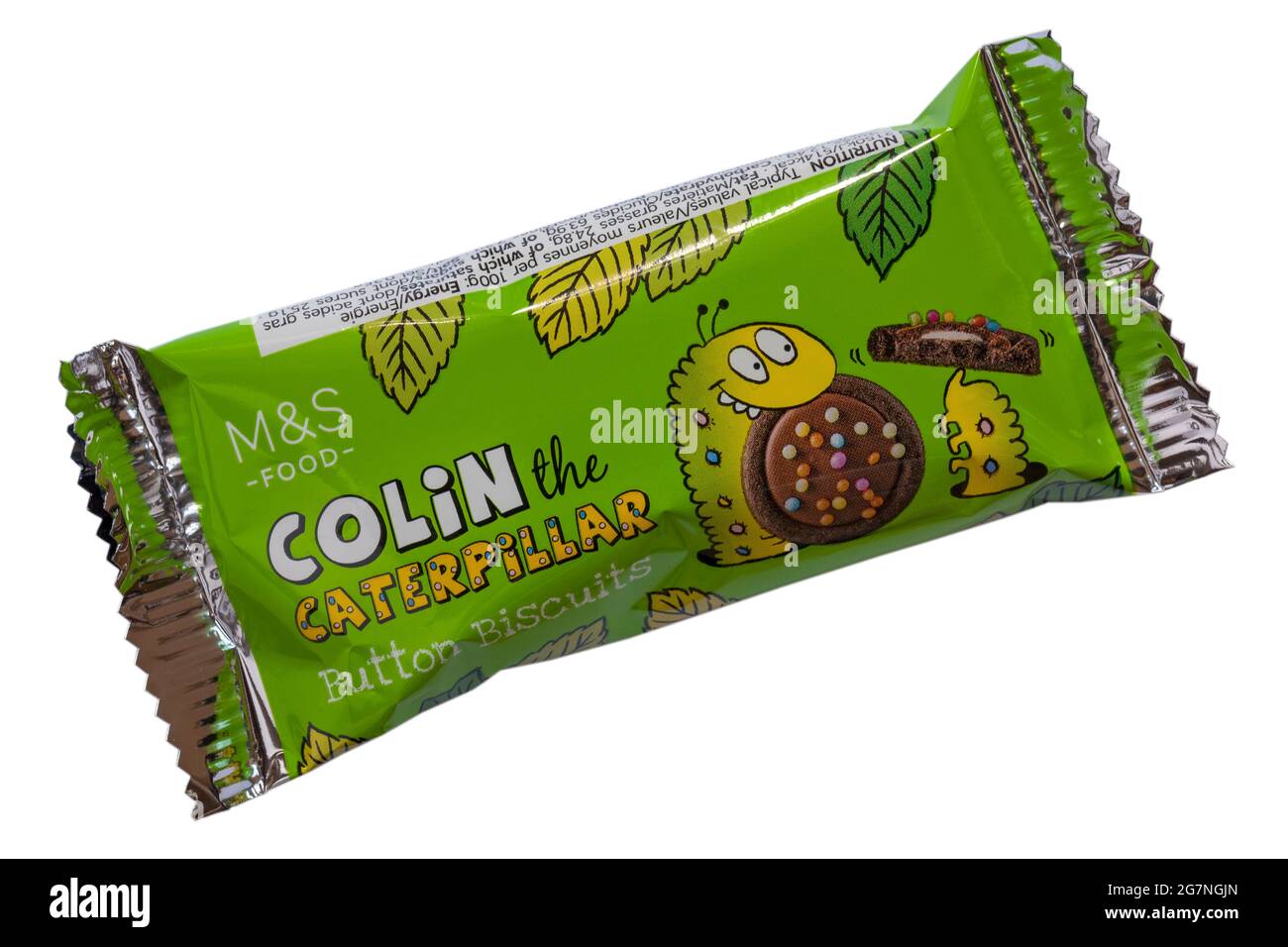 pack of Colin the Caterpillar button biscuits from M&S isolated on ...