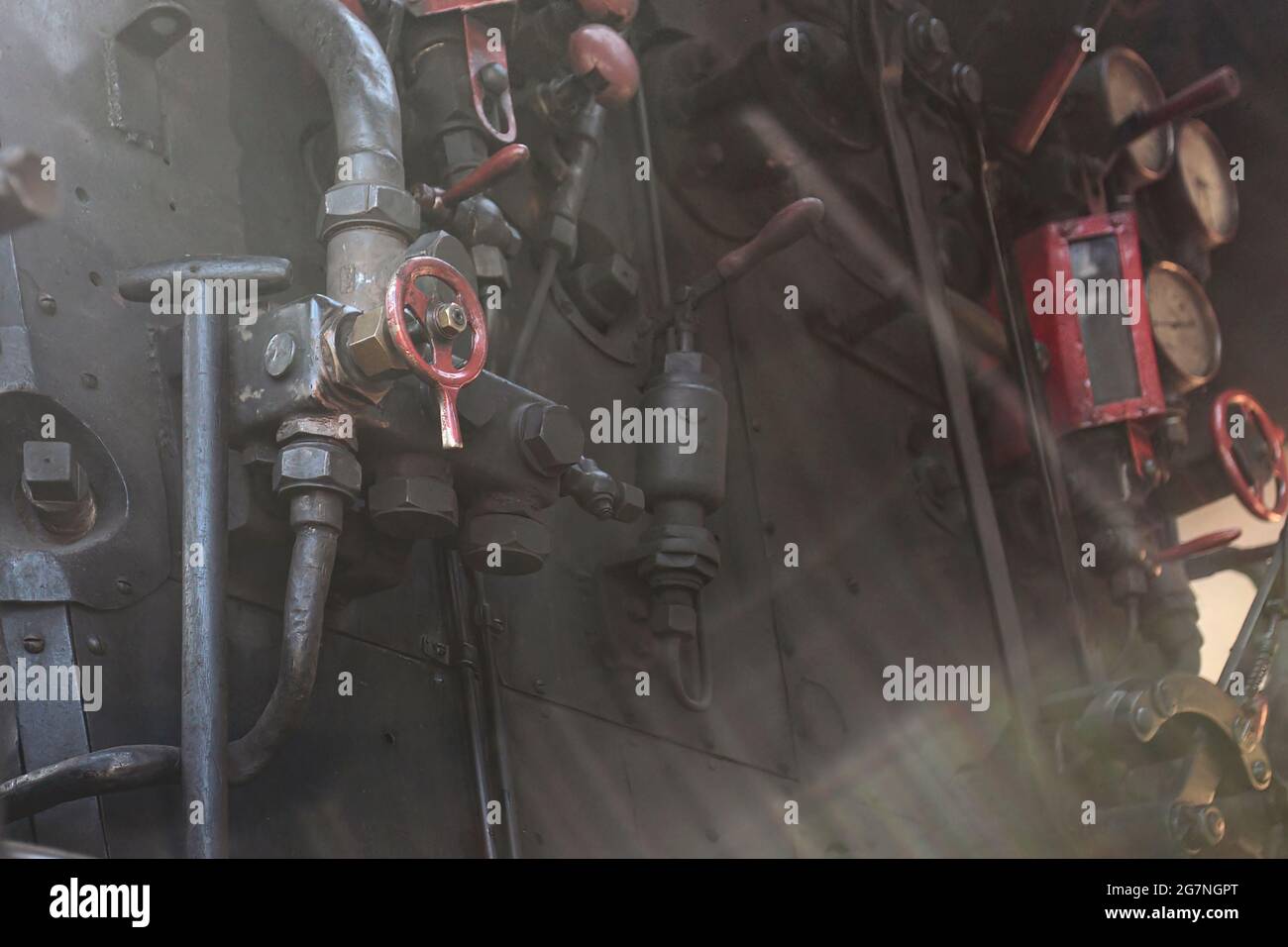 Interior of an old coal locomotive still working, in the middle of ...