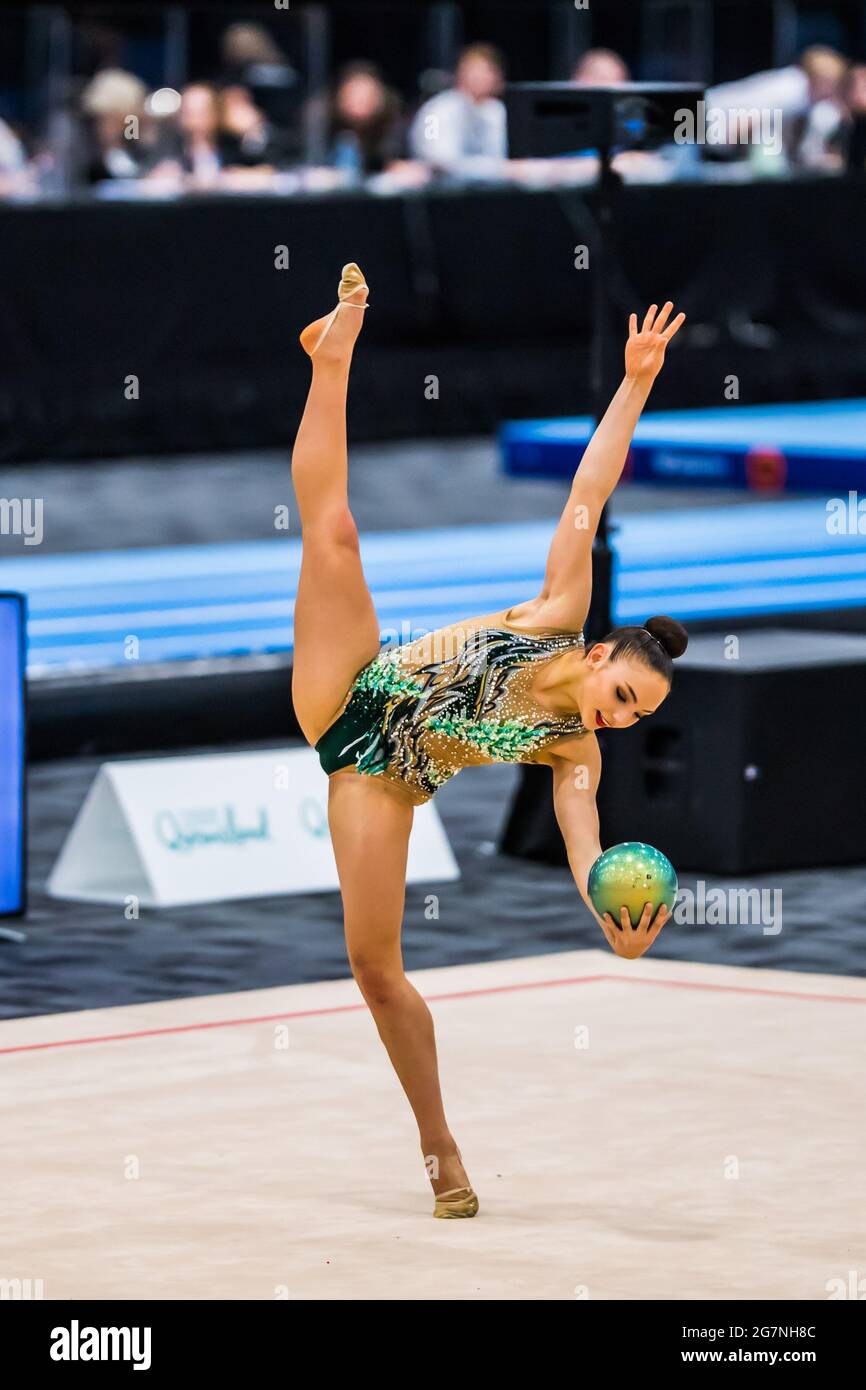 Australian Senior International Rhythmic Gymnast Alisa Gimgina in a "Timoshenko" balance at the ...