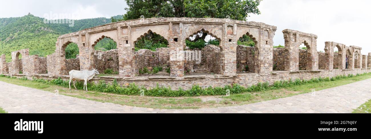 Panoramic shot of ruins of Bhangarh Fort is a 16th-century fort built ...