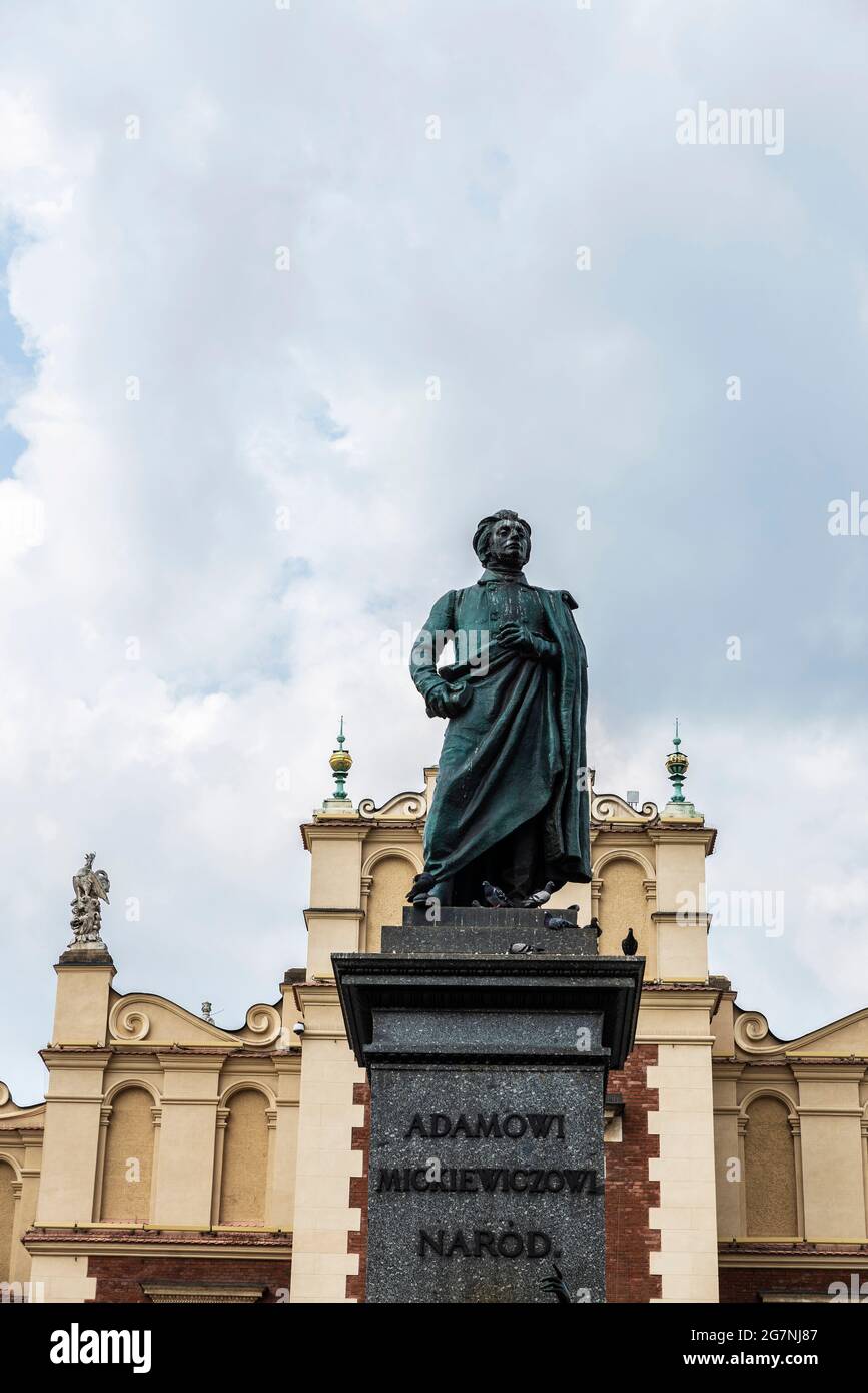 Adam Mickiewicz Monument in the Main Market Square in Krakow, Poland ...
