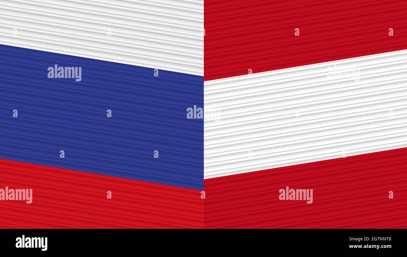 Austria and Russia Two Half Flags Together Fabric Texture Illustration ...