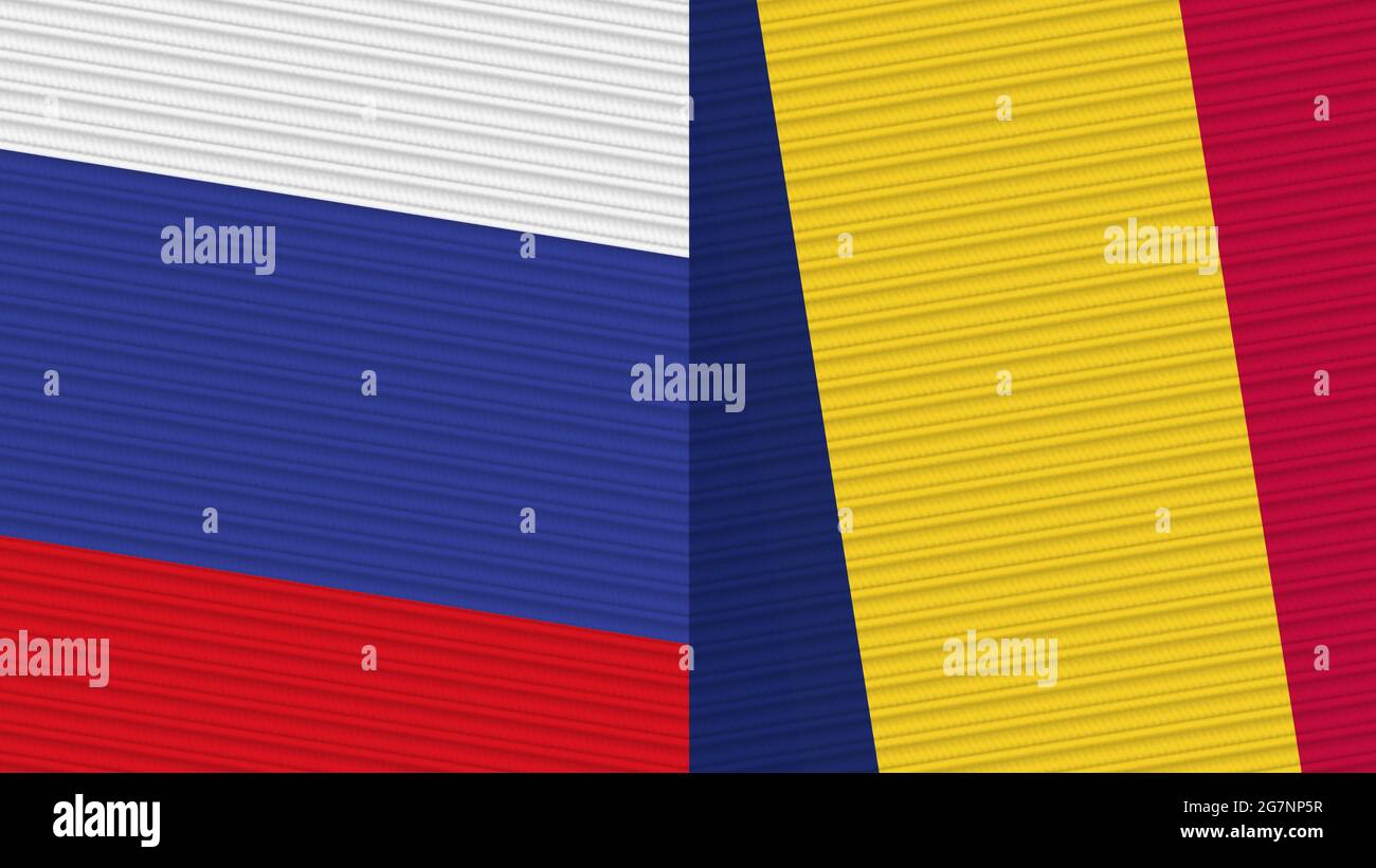 Chad and Russia Two Half Flags Together Fabric Texture Illustration ...