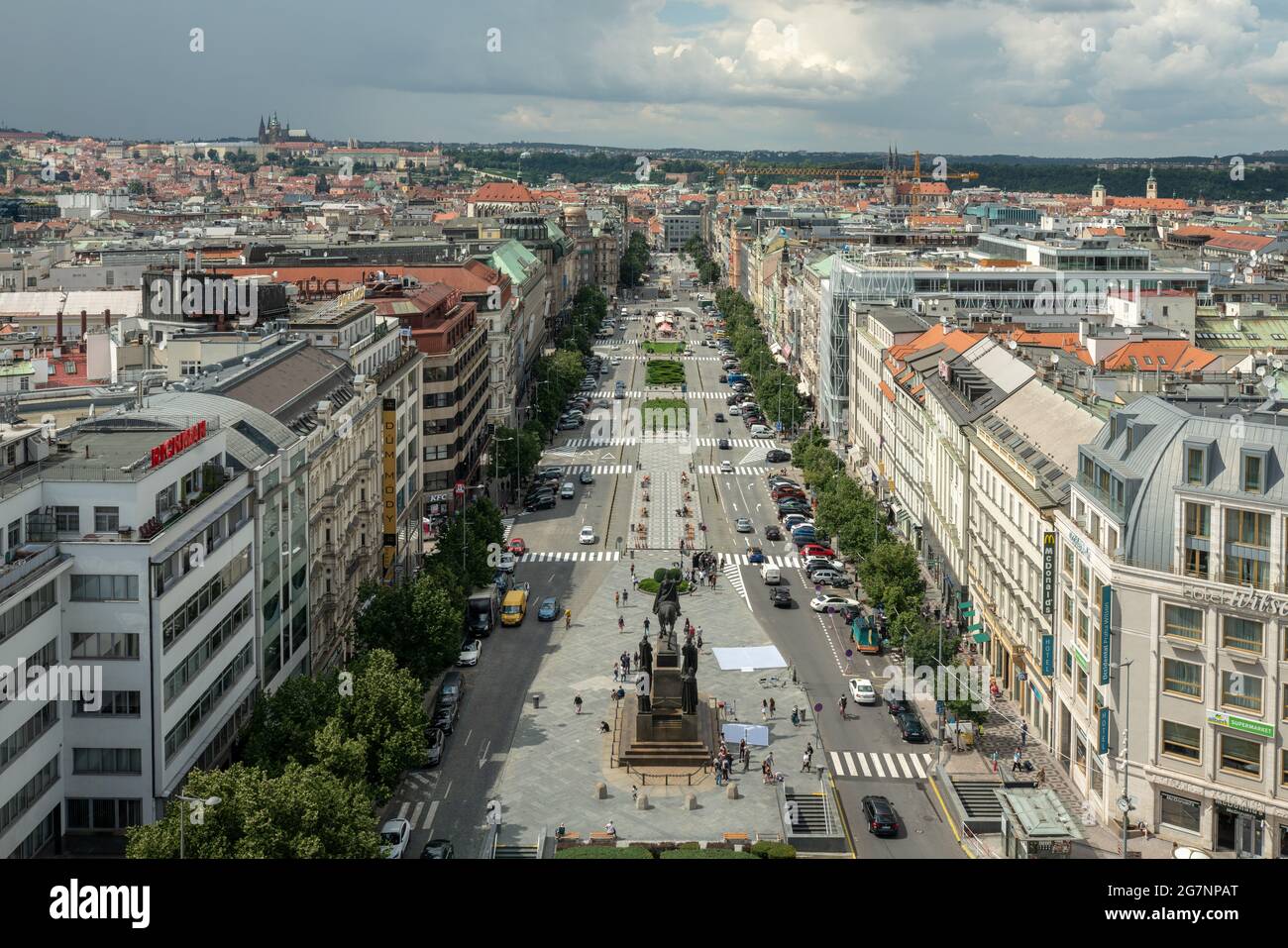 Wenceslas square in Prague as seen from its upper end, from the ...
