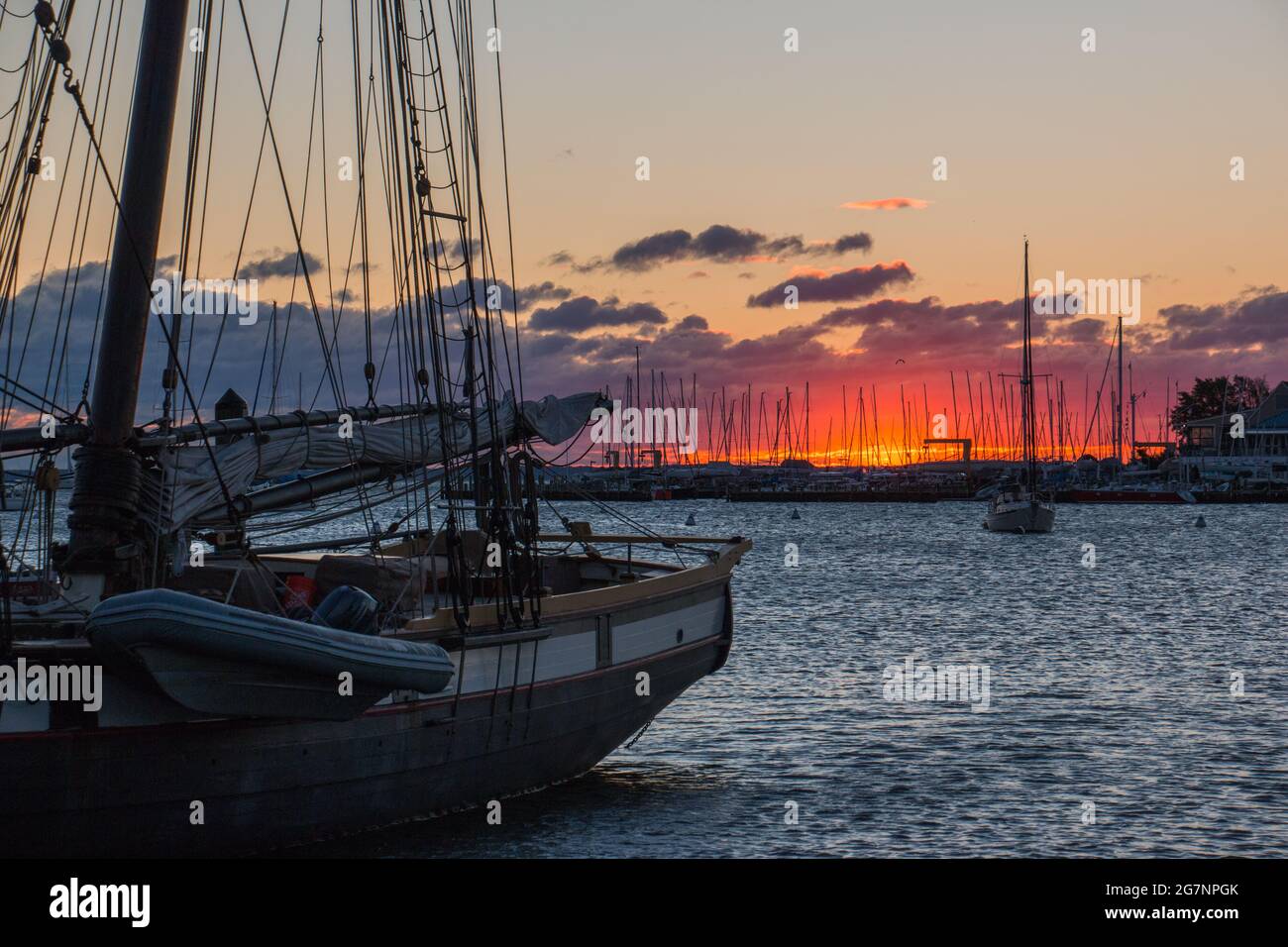 Tall ship at sunrise Stock Photo - Alamy