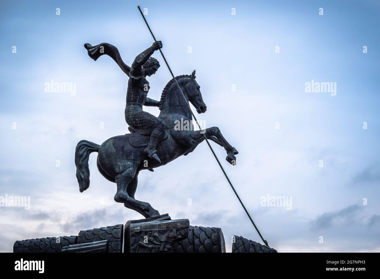 Sculpture of Saint George slaying the dragon on Poklonnaya Hill in the ...