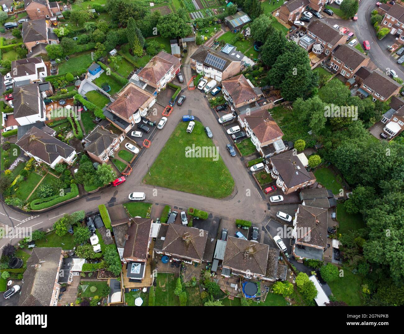 An aerial view of homes in Redditch, Worcestershire, England showing ...