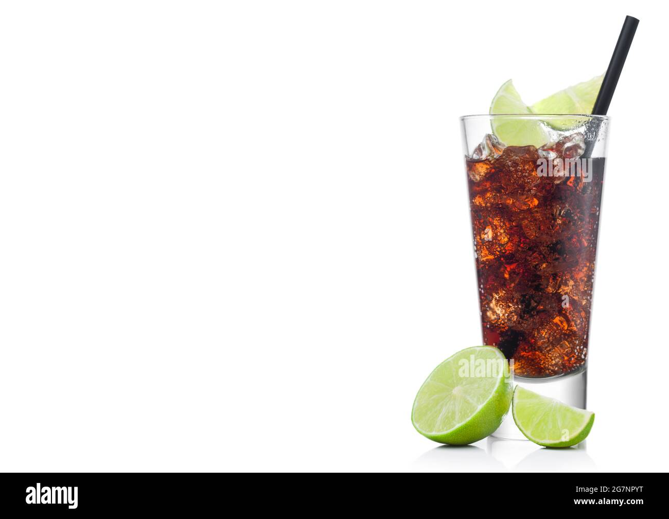 Cuba Libre Cocktail in luxury tall glass with ice cubes and slices of ...