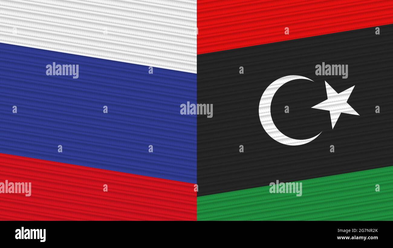 Libya and Russia Two Half Flags Together Fabric Texture Illustration ...