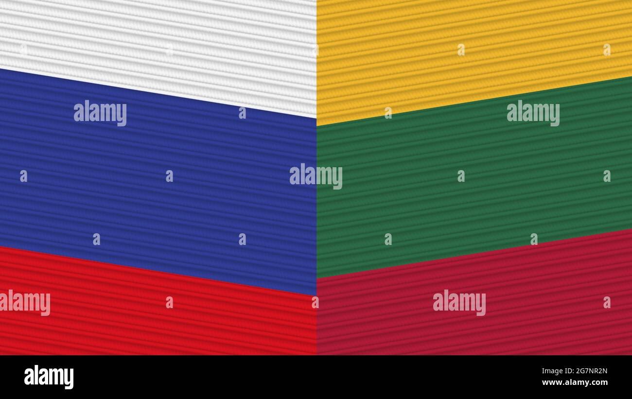 Lithuania and Russia Two Half Flags Together Fabric Texture ...
