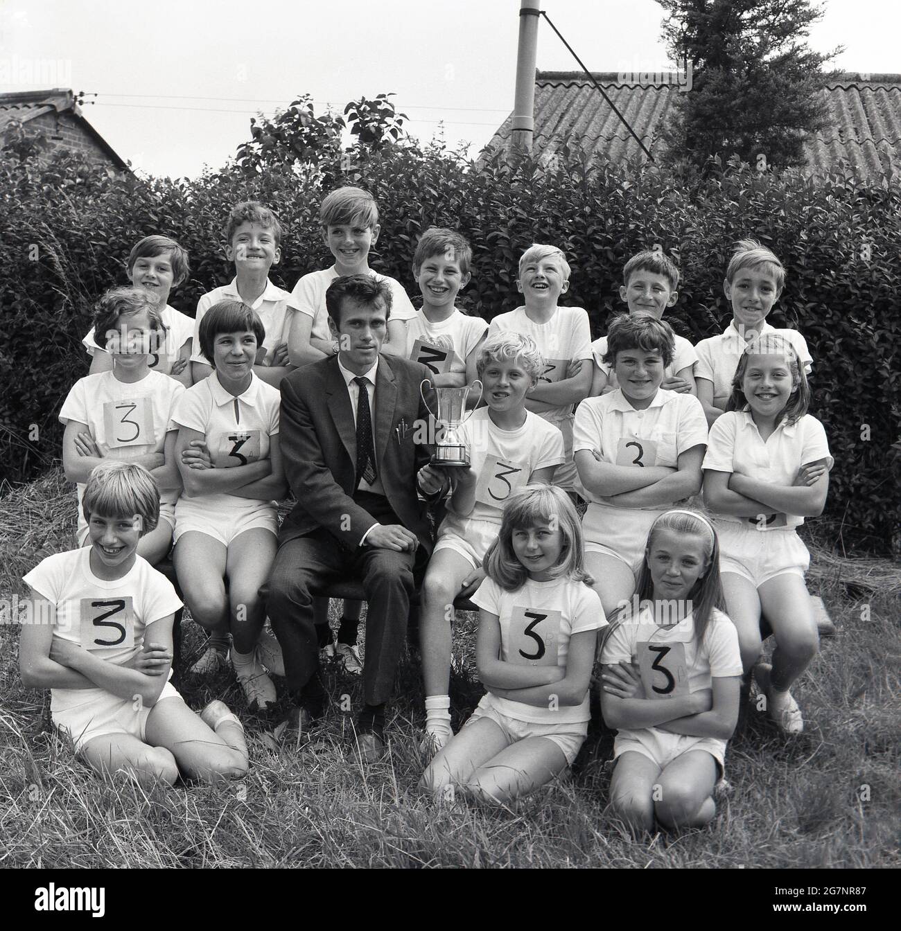 1967, historical, group of young school children in their PE kits ...