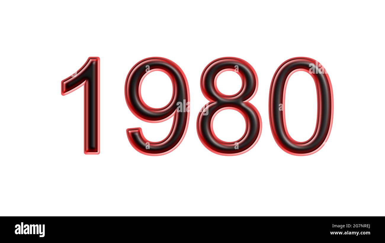 red 1980 number 3d effect white background Stock Photo - Alamy