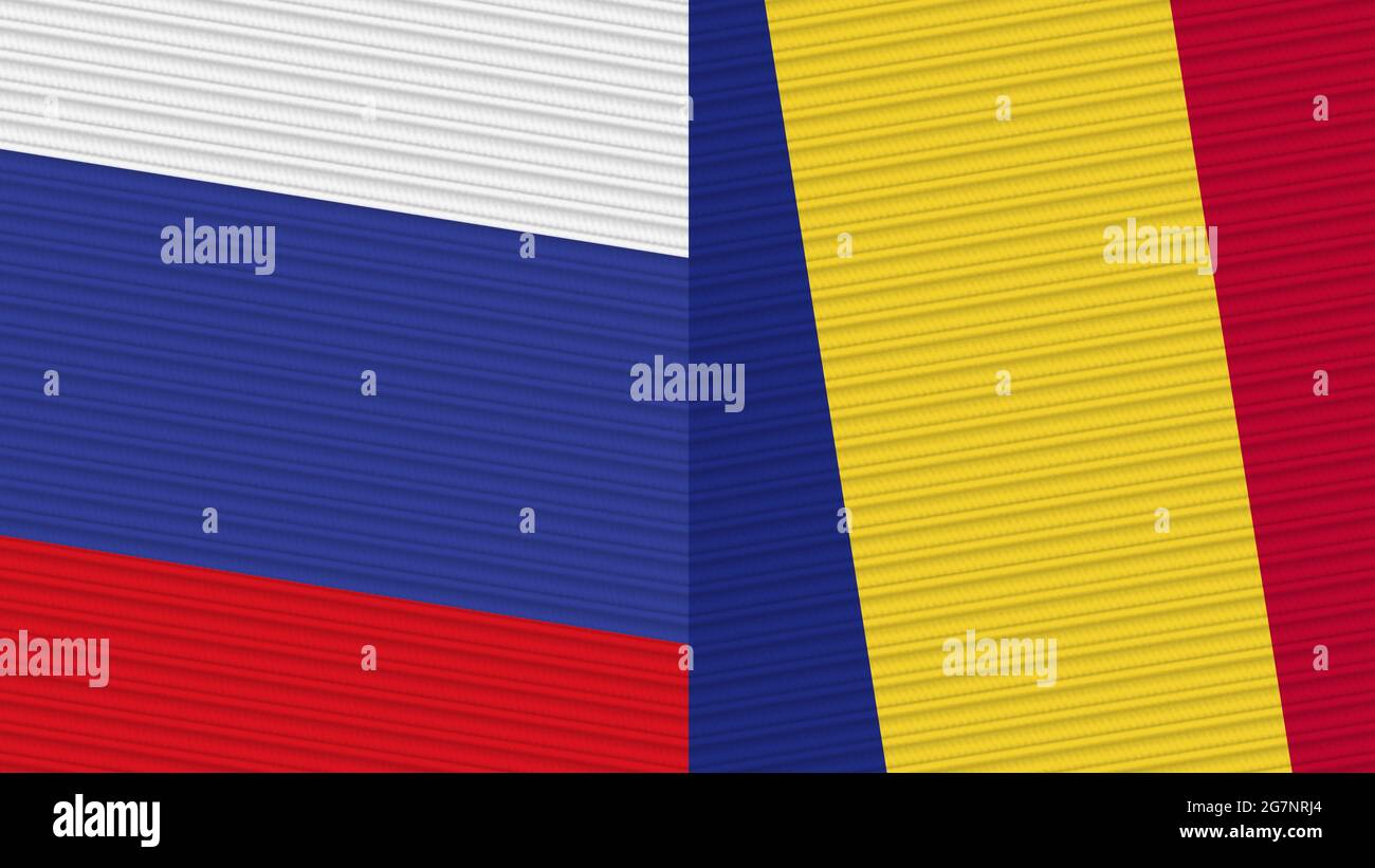 Romania and Russia Two Half Flags Together Fabric Texture Illustration ...