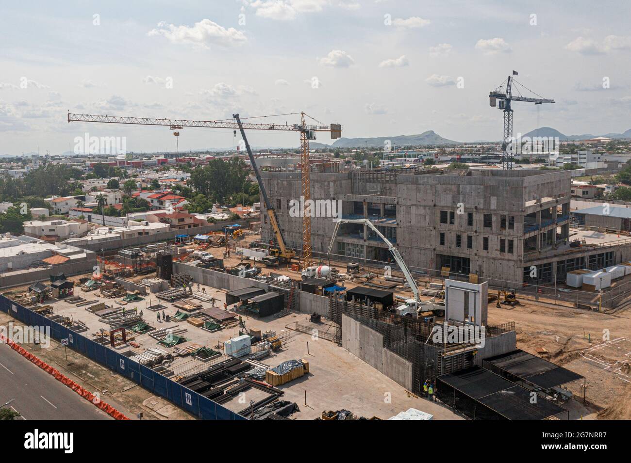 Aerial view of concrete and cement building construction and general ...