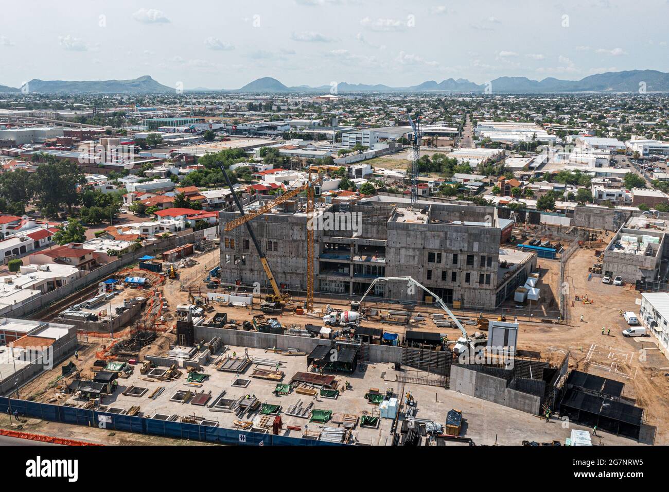 Aerial view of concrete and cement building construction and general ...