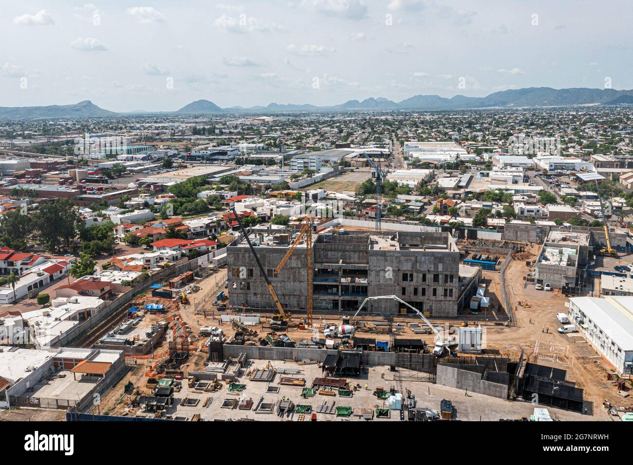 Aerial view of concrete and cement building construction and general ...