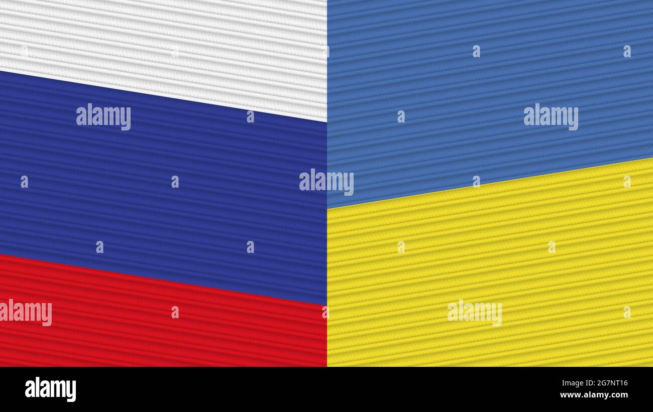 Ukraine and Russia Two Half Flags Together Fabric Texture Illustration ...