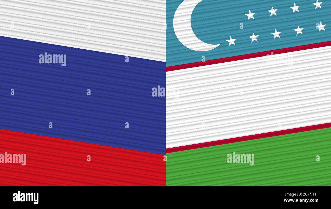 Uzbekistan and Russia Two Half Flags Together Fabric Texture ...