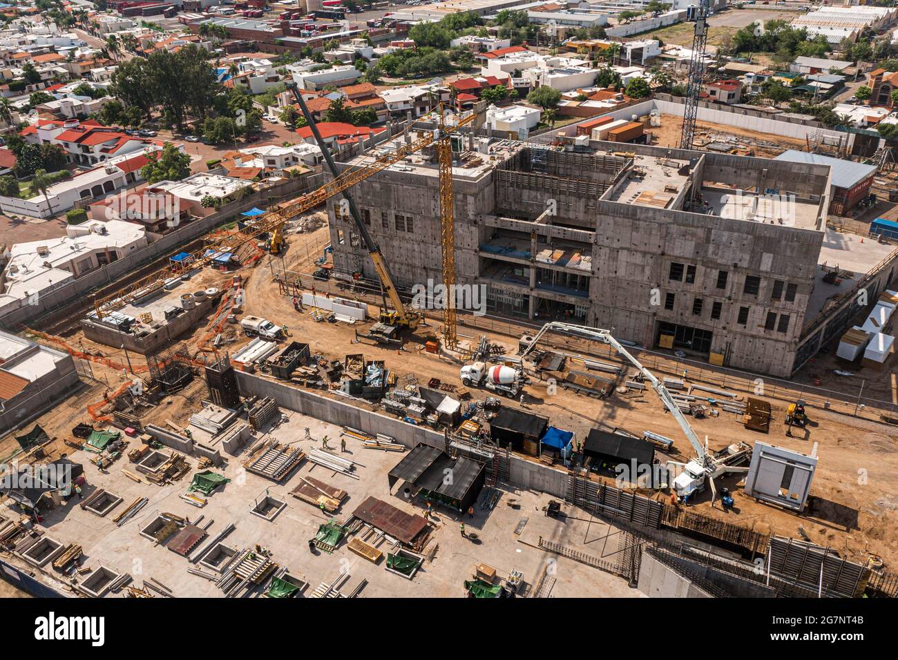 Aerial view of concrete and cement building construction and general ...