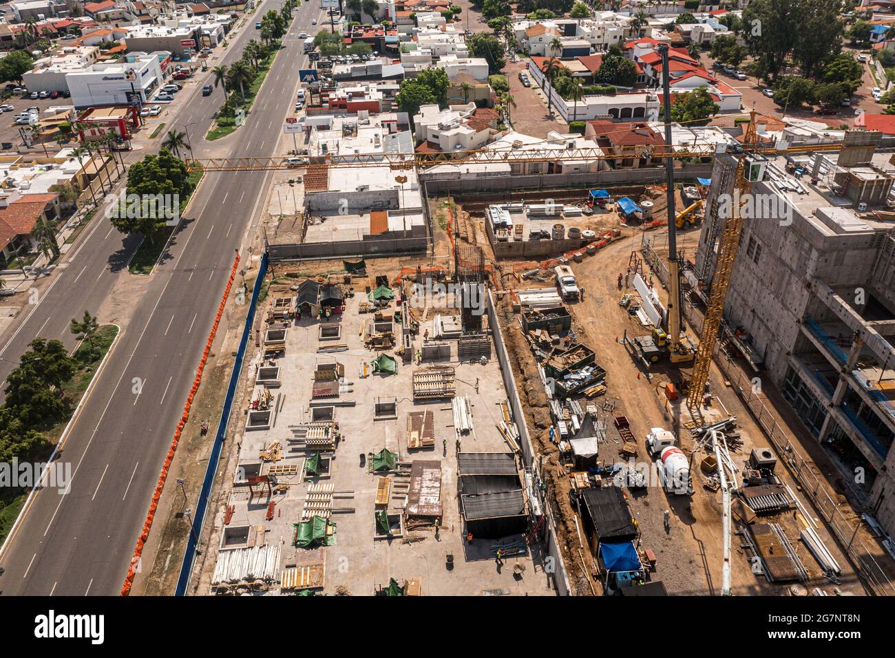 Aerial view of concrete and cement building construction and general ...