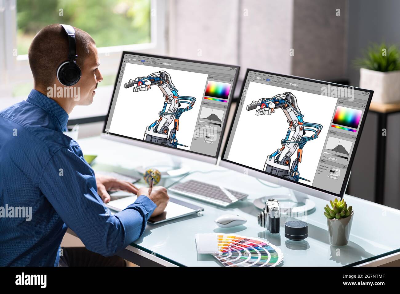 Graphic Web Designer Artist Using Computer To Design Stock Photo - Alamy
