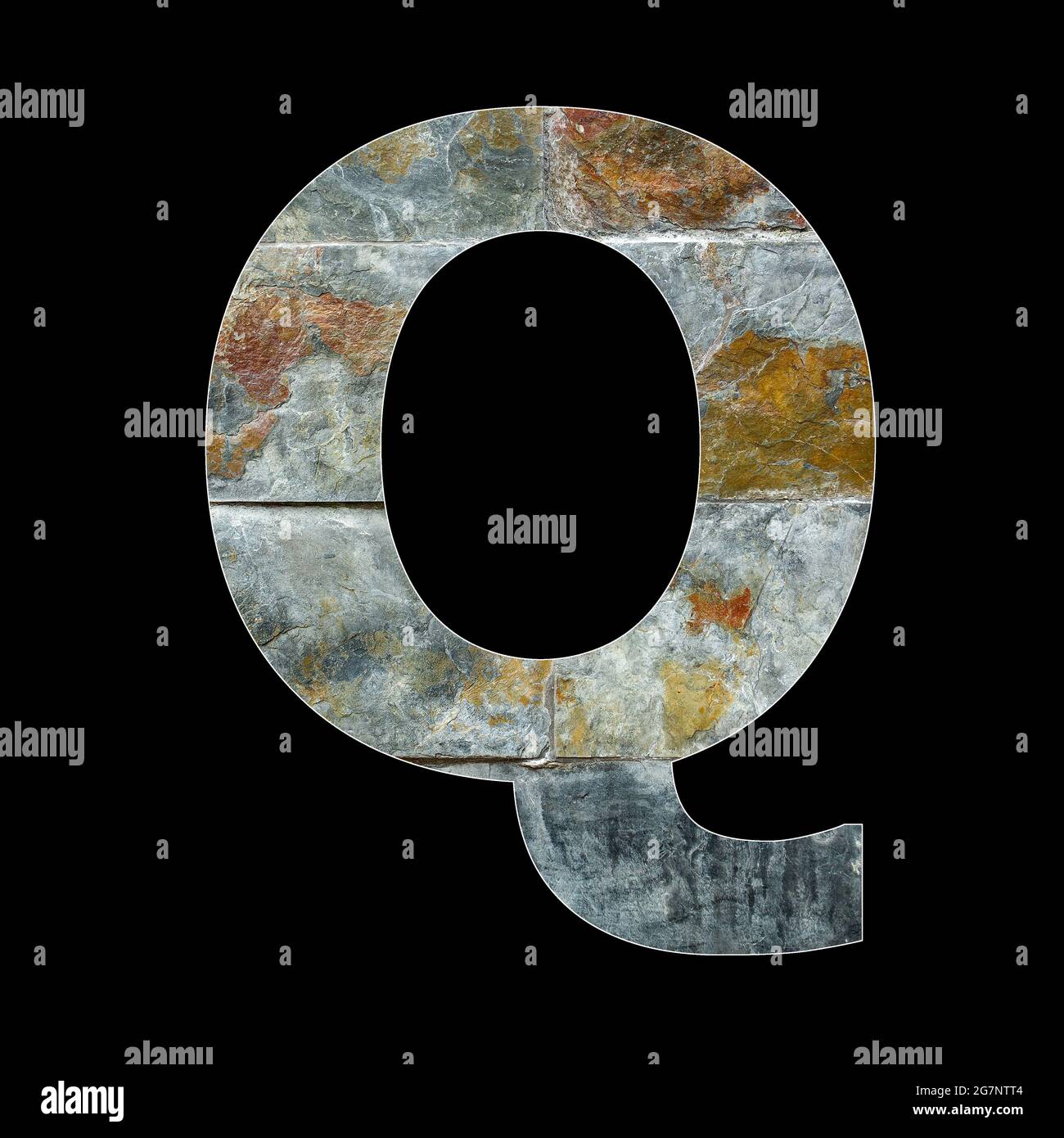 Rustic stone letter Q - Black background Stock Photo - Alamy
