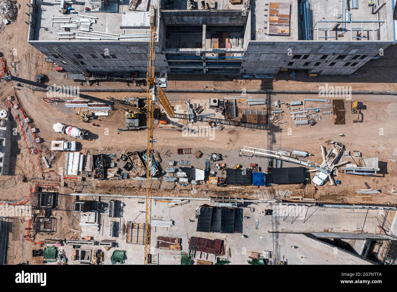 Aerial view of concrete and cement building construction and general ...