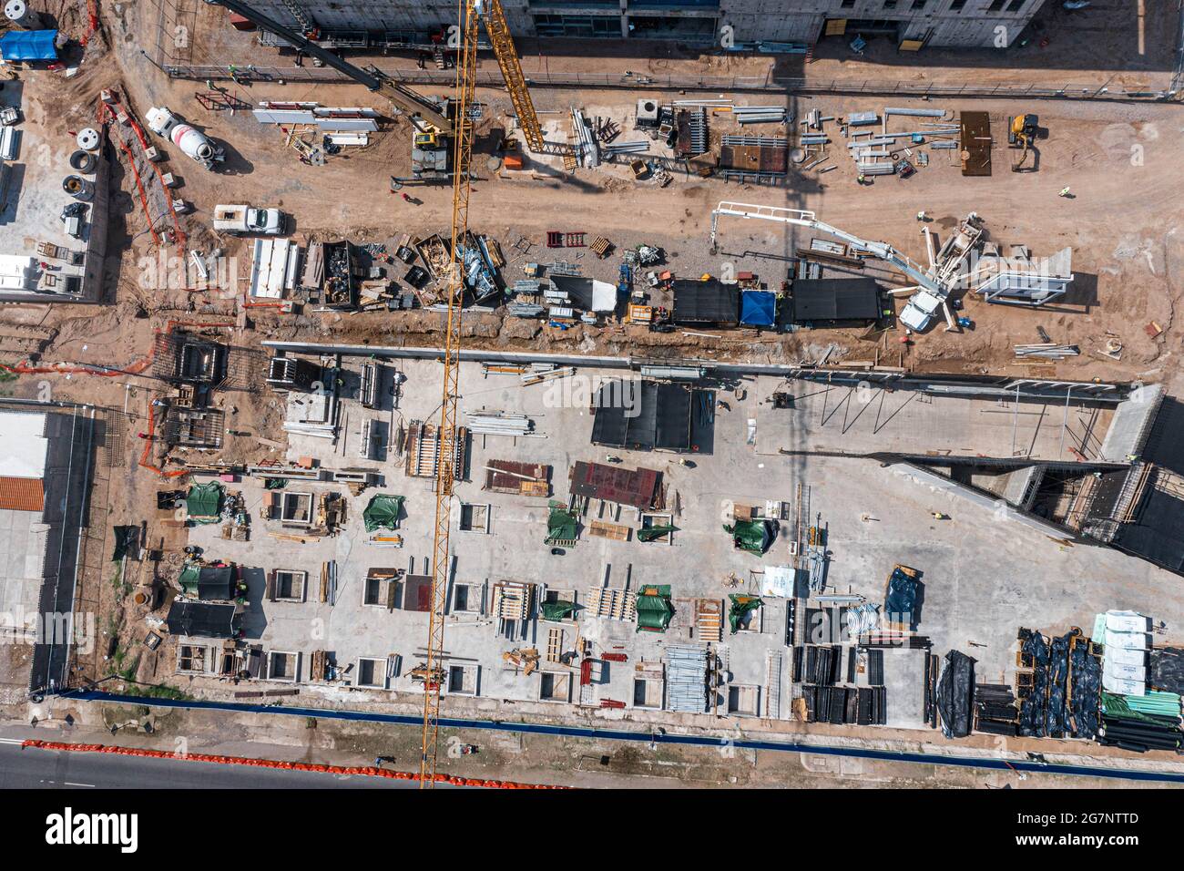 Aerial view of concrete and cement building construction and general ...