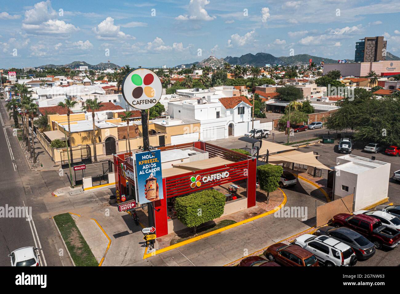 Aerial view Caffenio coffee station, Caffenio drive-thru station in ...