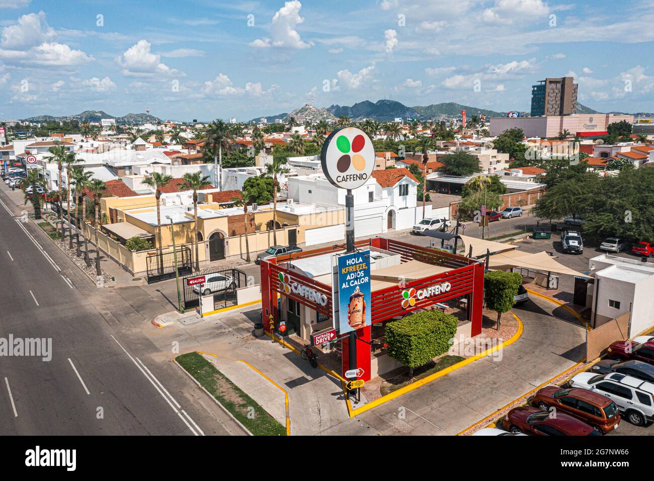 Aerial view Caffenio coffee station, Caffenio drive-thru station in ...