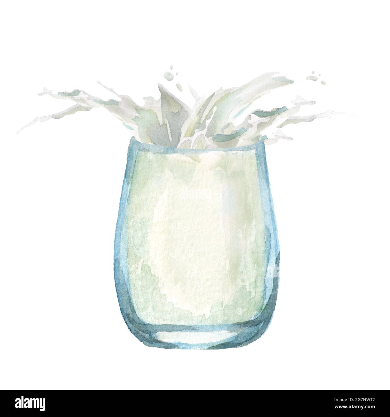 Glass of milk with splash. Watercolor hand drawn illustration Stock ...