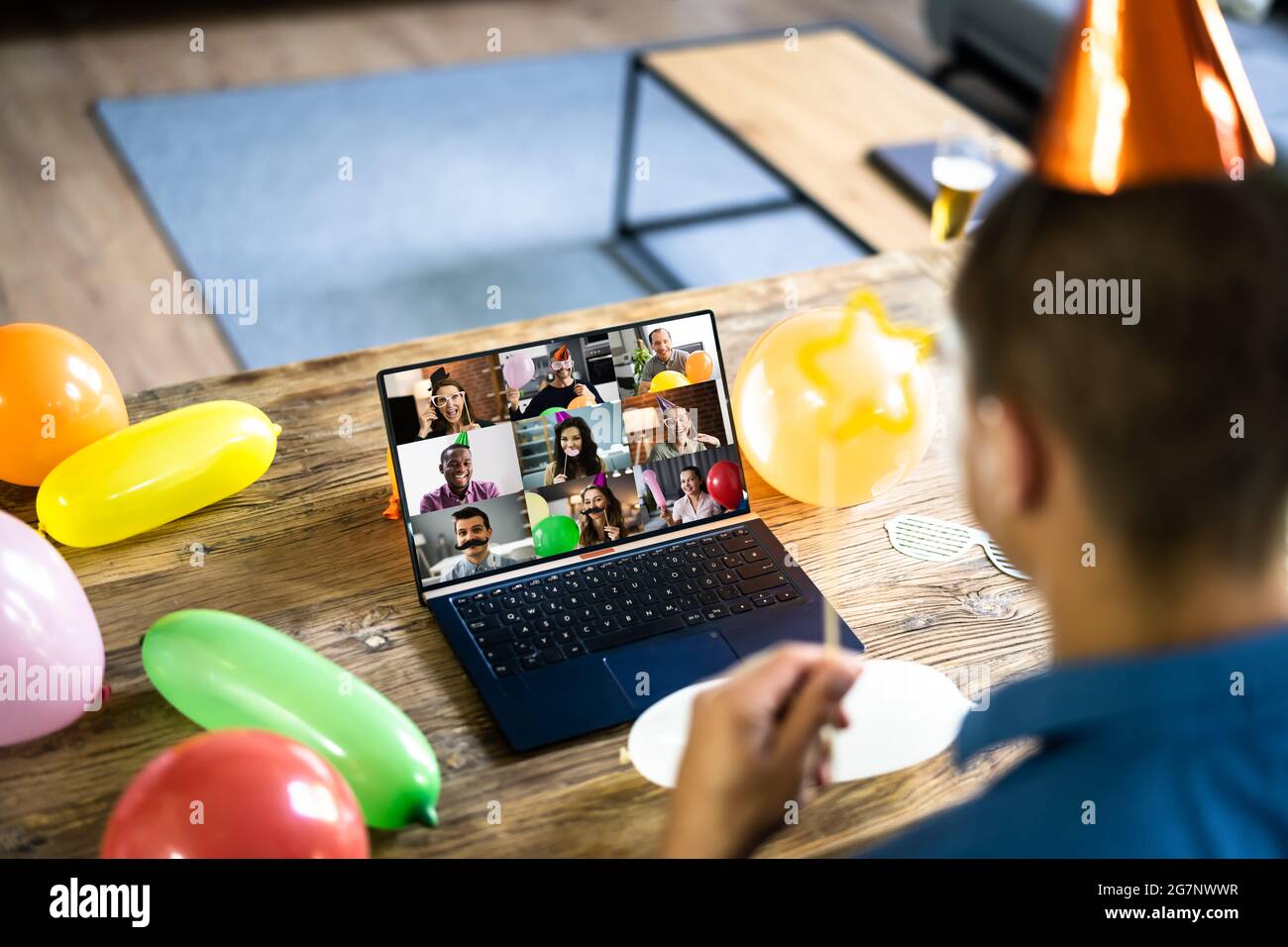 Virtual Online Birthday Celebration Party Event On Laptop Stock Photo ...