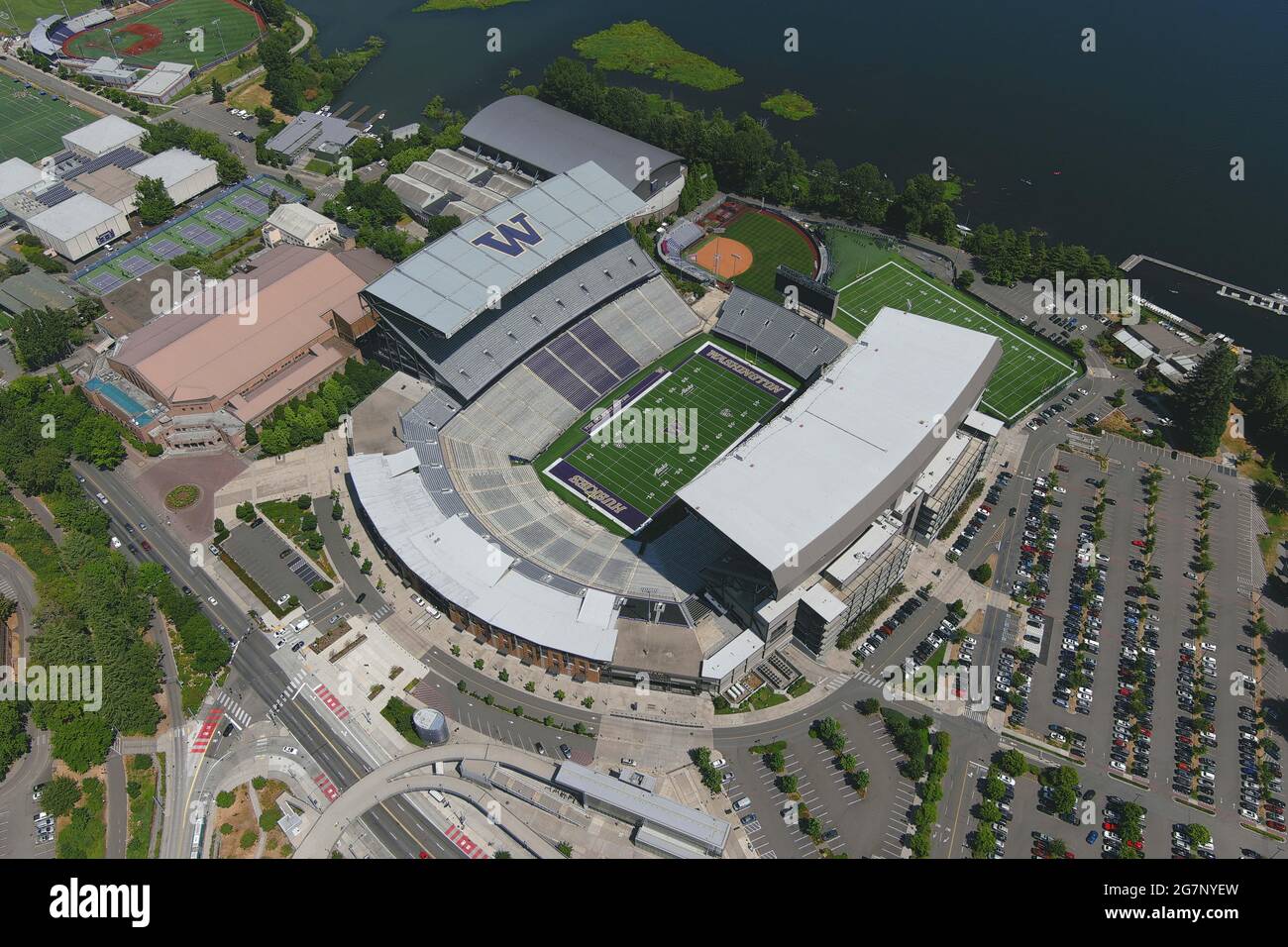 An aerial view of the Husky Stadium on the campus of the University of ...