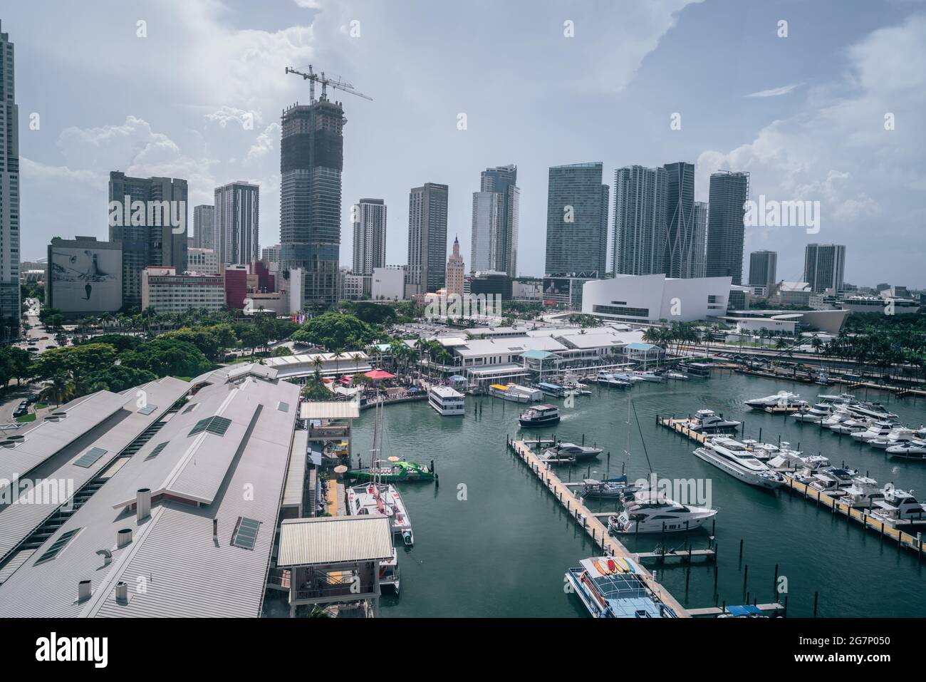 Beautiful scenery of large harbor full of ships and yachts with blue ...