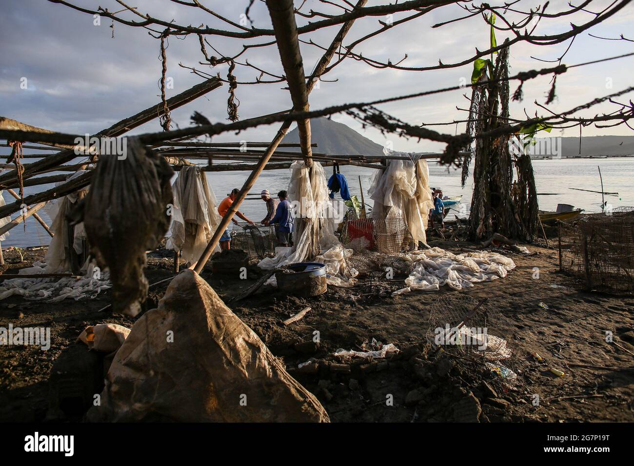 Damaged houses and trees are seen covered in volcanic ash following the ...