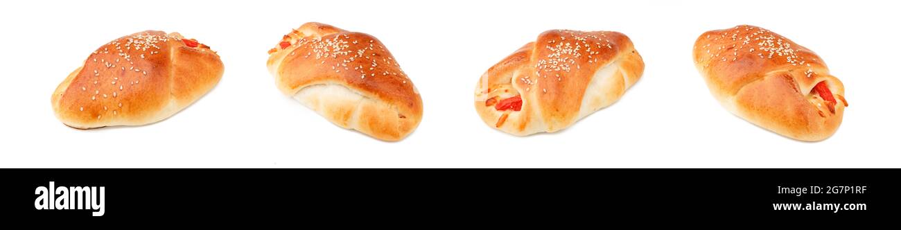 Fresh bread product isolated on white background. Set of photos of hot ...