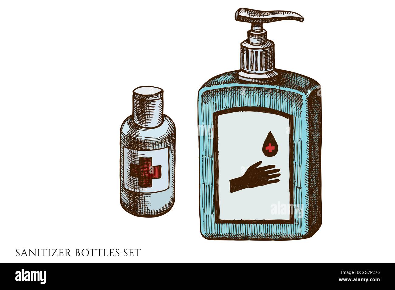 Vector set of hand drawn colored sanitizer bottles Stock Vector Image ...