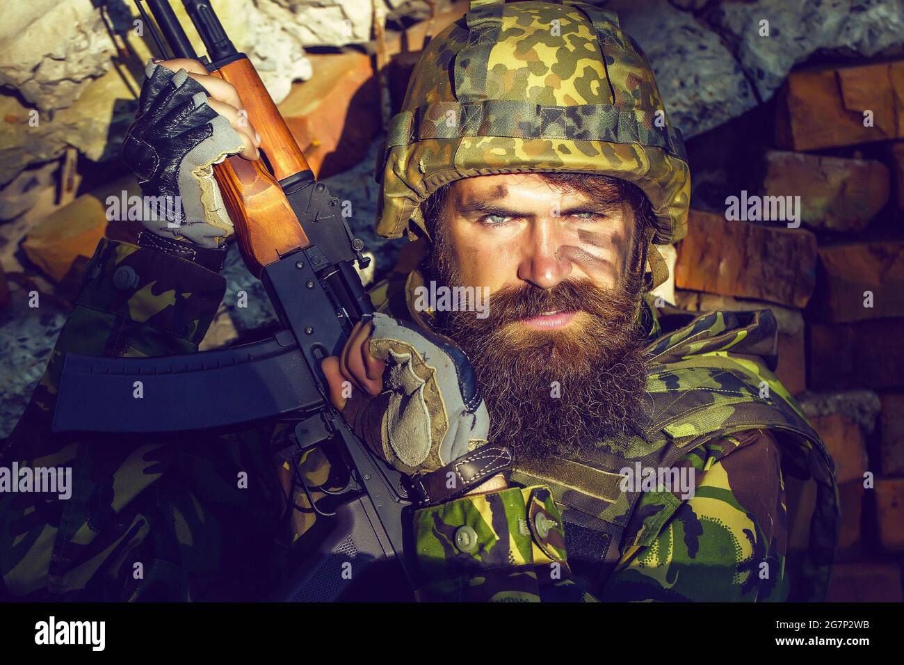 Soldier with angry face Stock Photo - Alamy