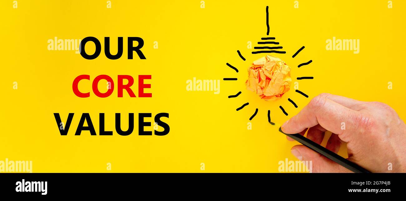 Our core values symbol. Businessman writing words 'Our core values ...