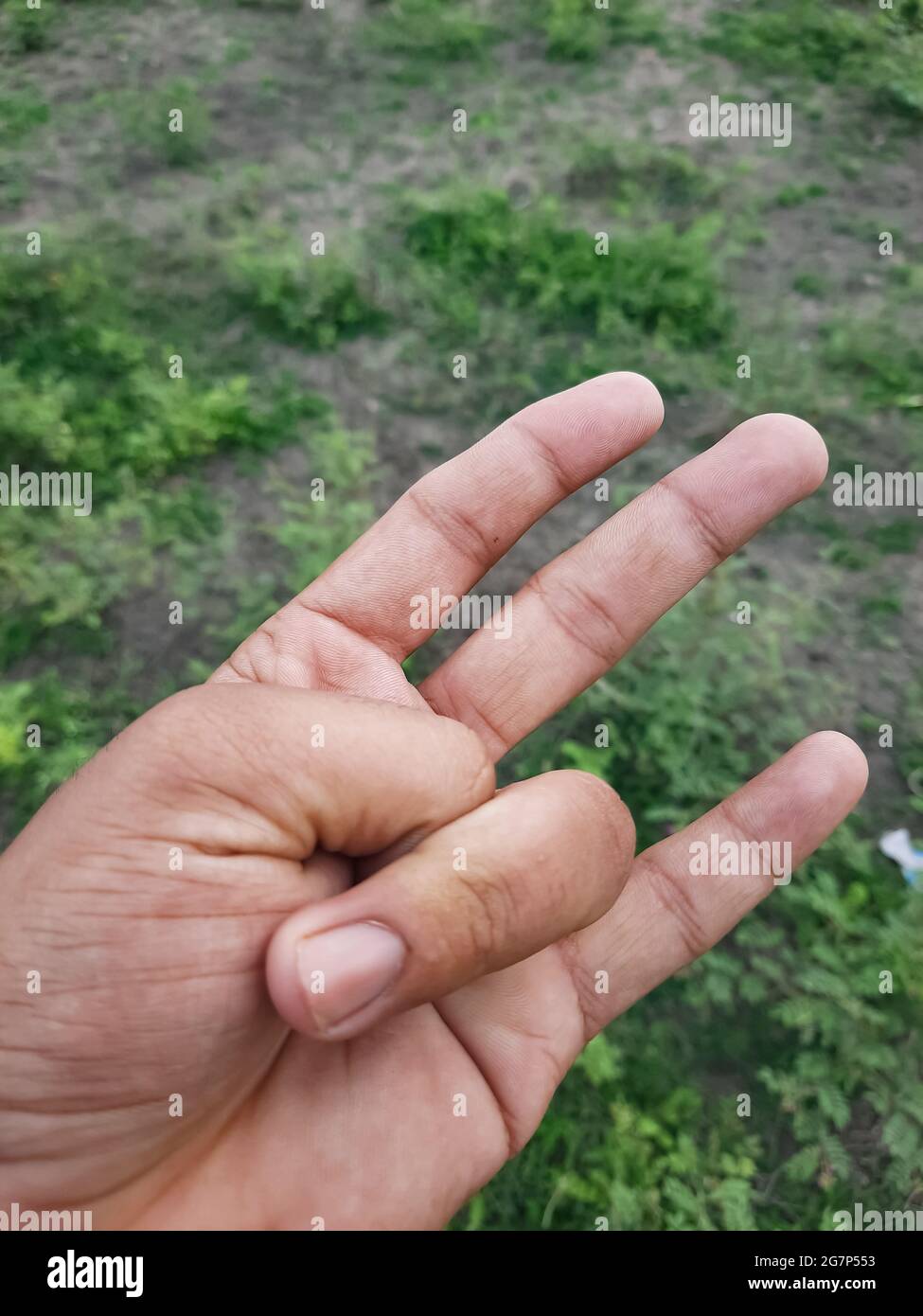 Vertical shot of a person showing the number seven in the sign language ...