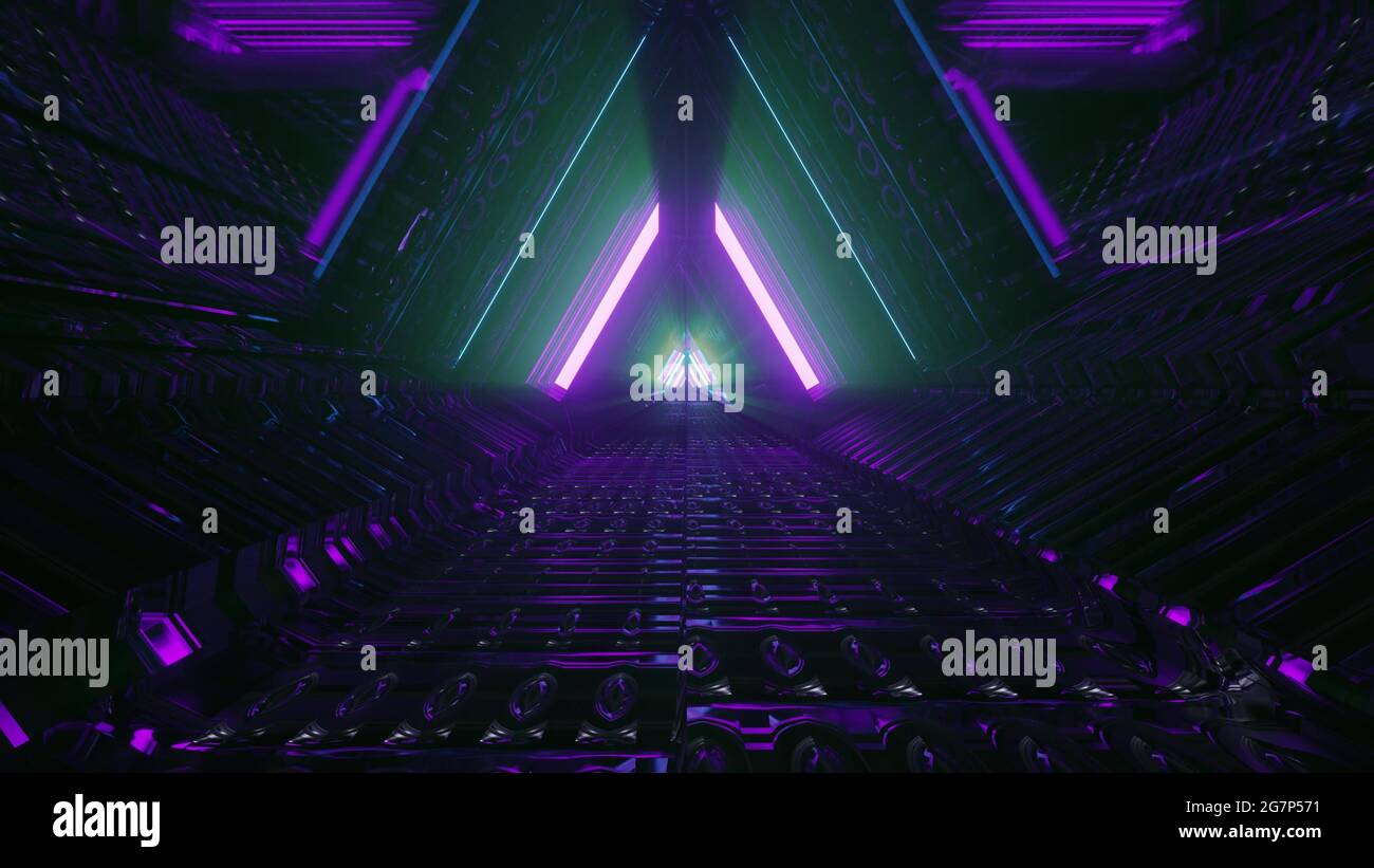 3D rendering of an abstract futuristic space with glowing colorful neon ...