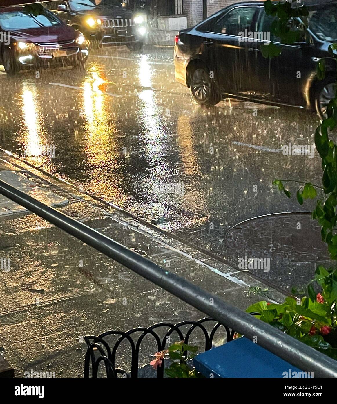 Traffic in Midtown Manhattan During a Violet Summer Rainstorm, NYC, USA ...