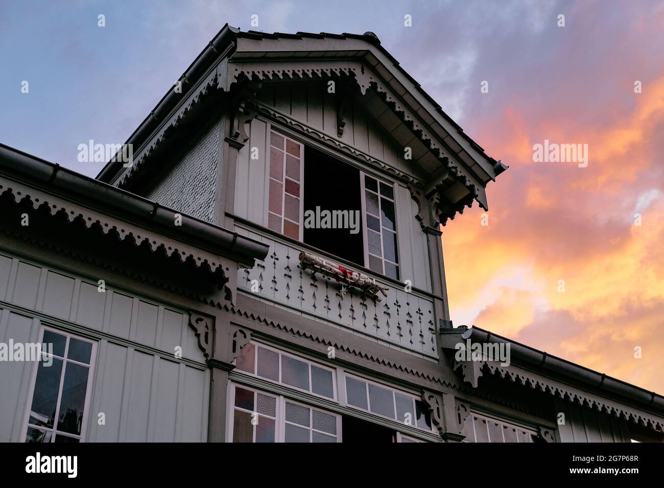 Traditional Timber House with a Beautiful Sunset at Interlaken ...