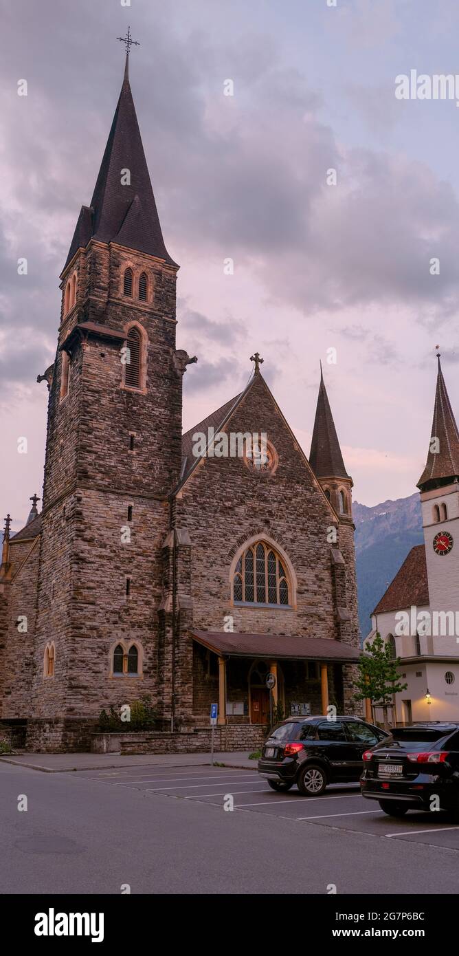 Stone Catholic Church - Beautiful Sunset at Interlaken, Switzerland ...