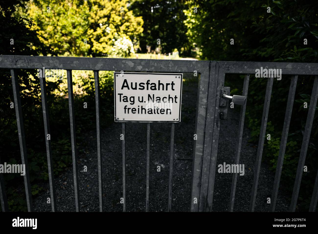 German text which means keep exit free sign on a steel gate in Germany ...