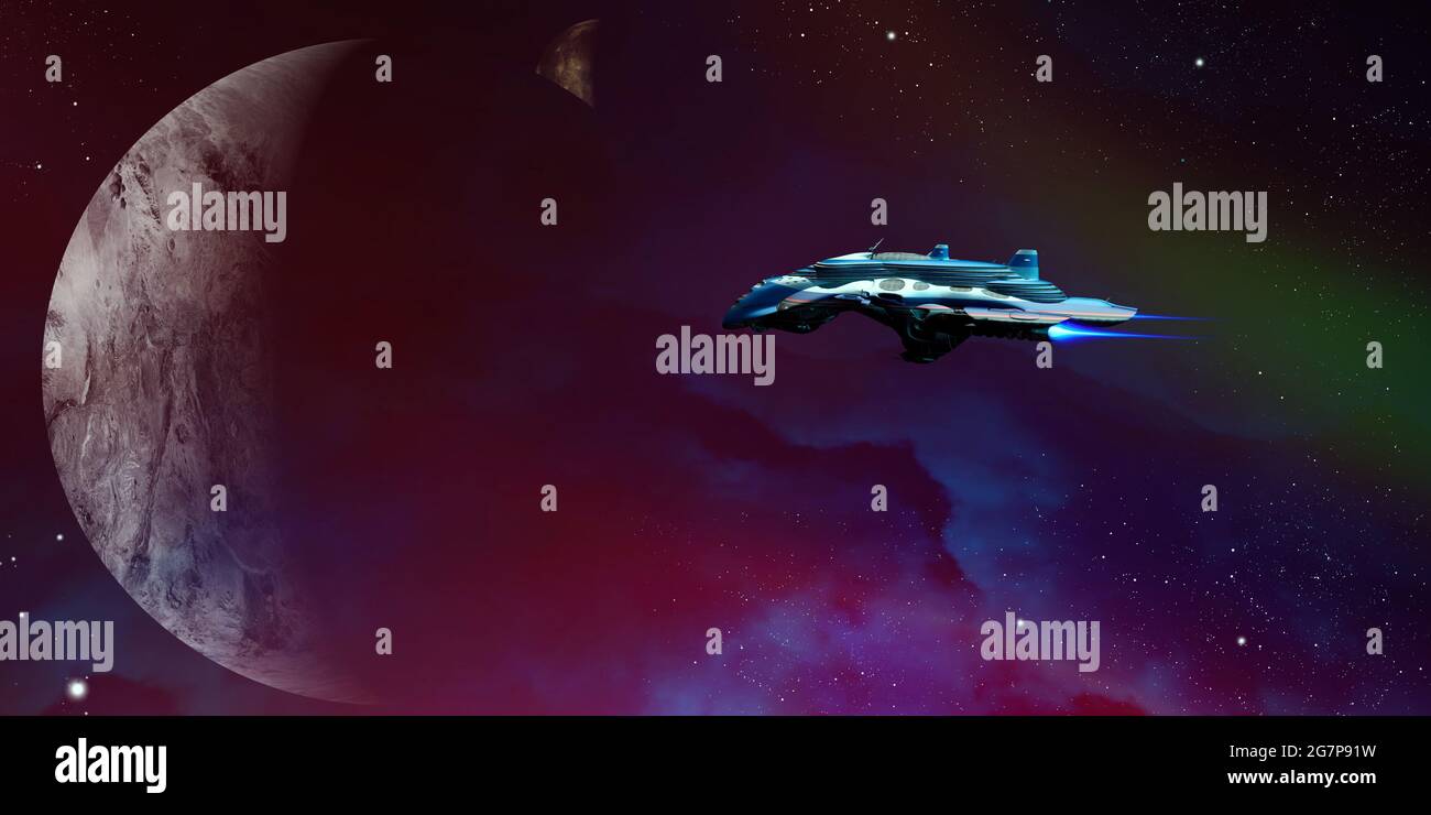 Alien Planet - A starship nears an alien planet and its moon on an ...