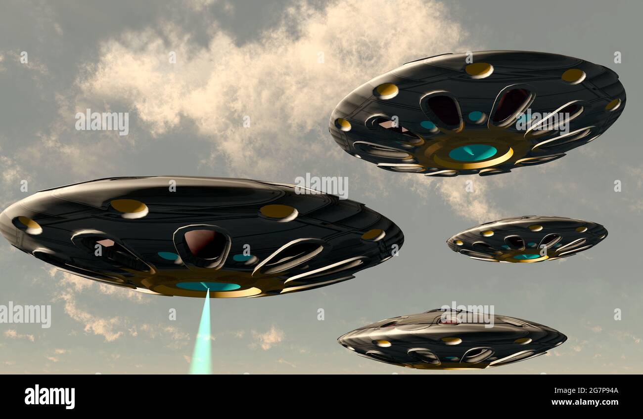 Flying Saucers - A plasma beam shoots down through the clouds from one ...