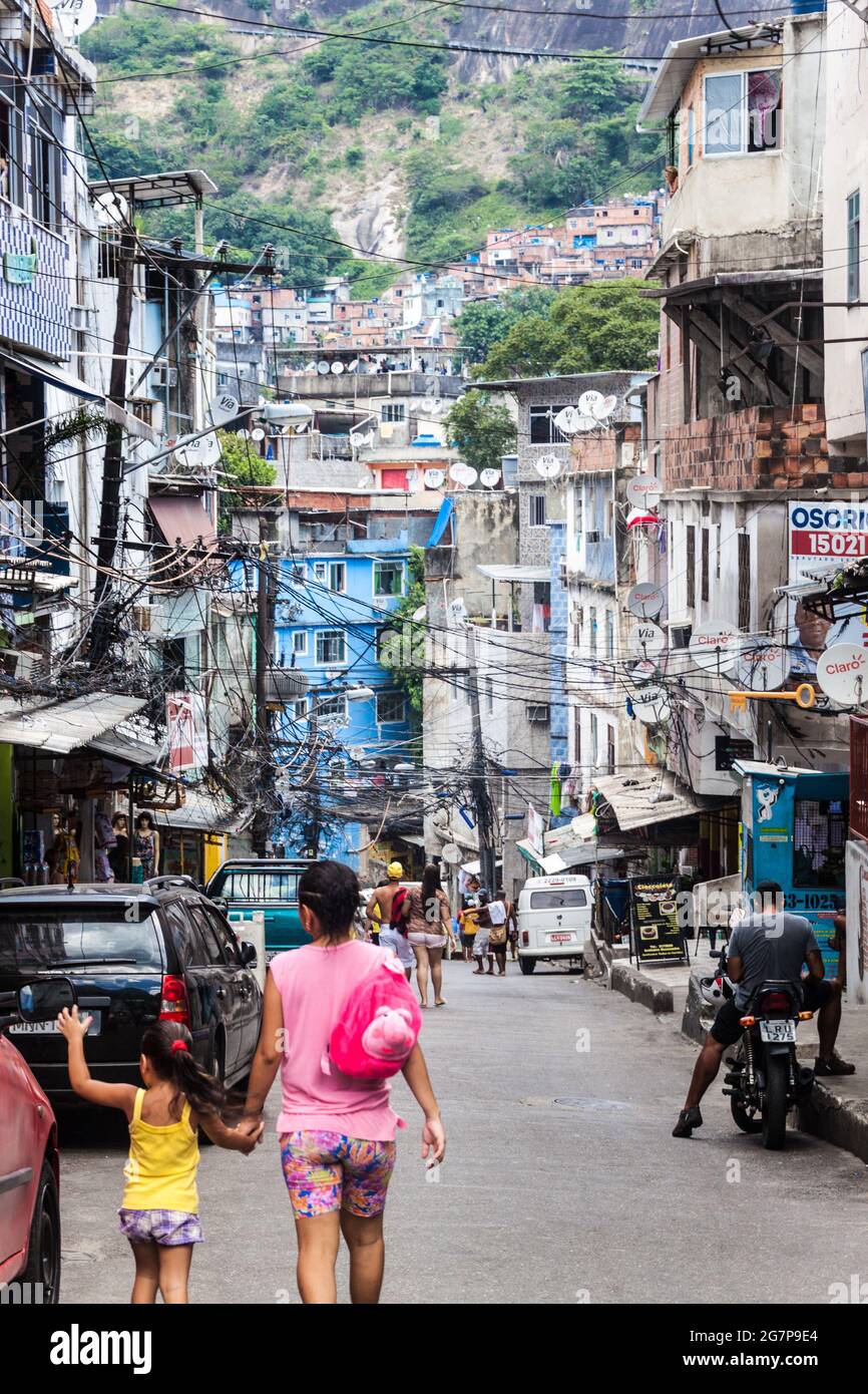 RIO DE JANEIRO, BRAZIL - JAN 29: Street in favela Rocinha in Rio de ...